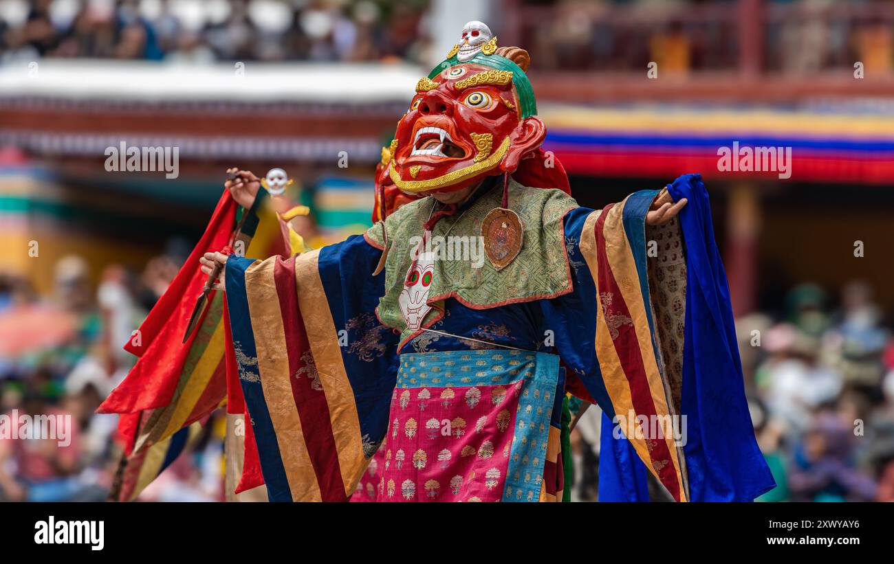 Ladakhi monks wearing traditional costume and performing Cham dance at ...