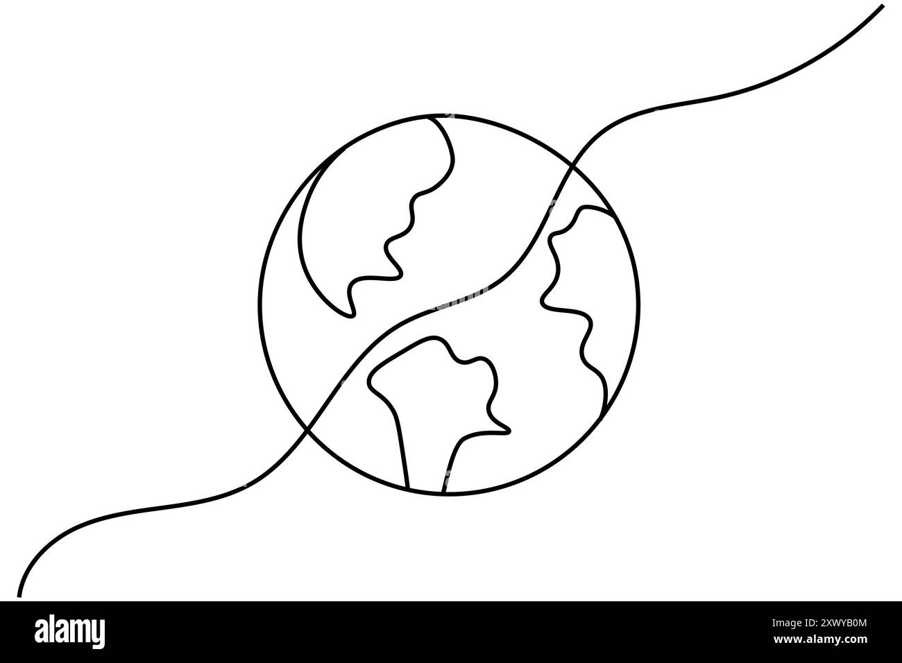 Earth globe continuous one line drawing of isolated outline vector icon ...
