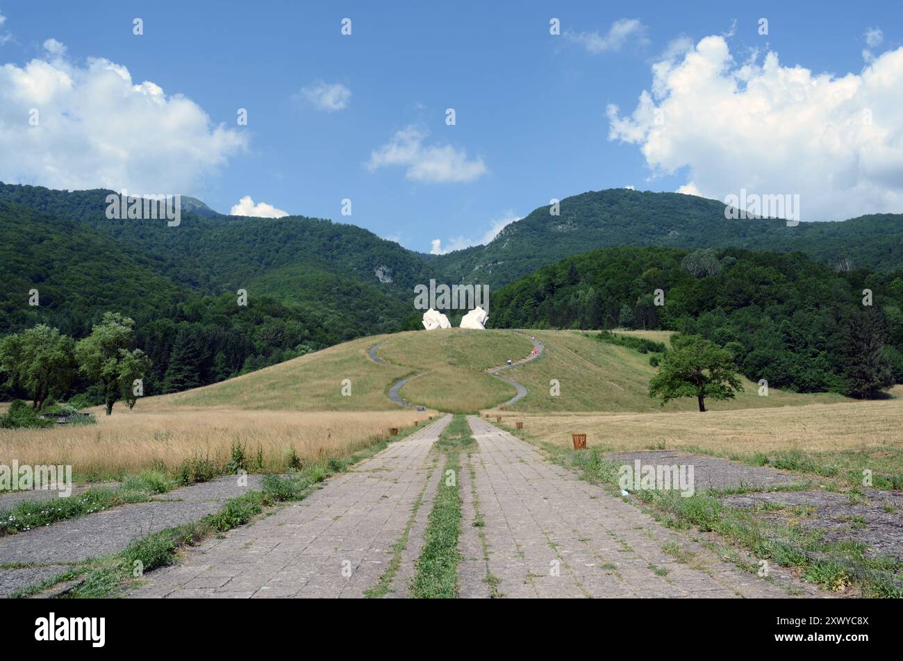white stone monument in mountain Tjentiste in Republic of Srpska Stock ...