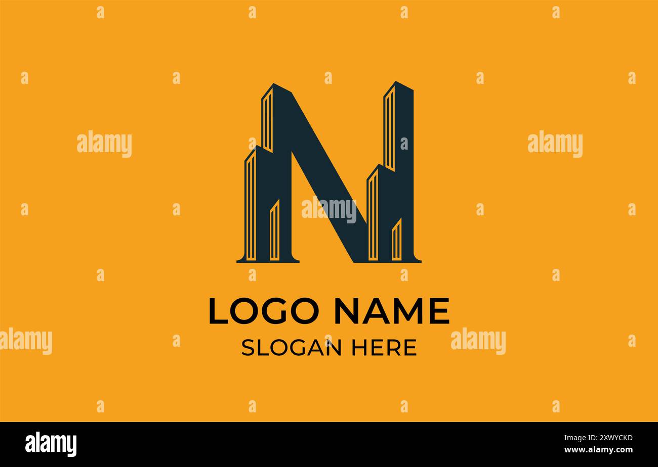Logo Letter N and Skyscraper Building with Gold luxury color. real ...