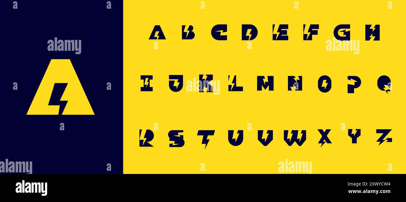 Mega bundle logo 26 alphabet with energy concept, power voltage and ...