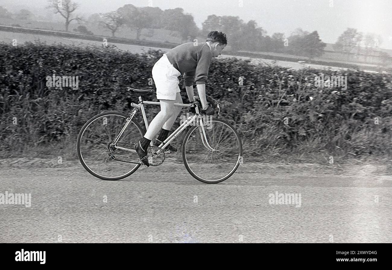 1960s, historical, male cyclist on road riding a Rotrax bike Stock ...
