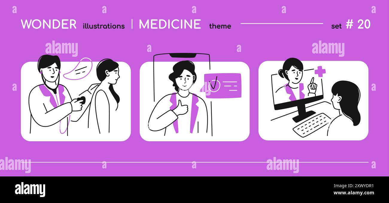 Medicine and consultation with doctor - line design style illustration ...