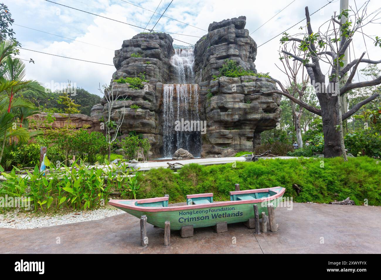 Outdoor man-made cascade waterfall incline structure. Hong Leong ...