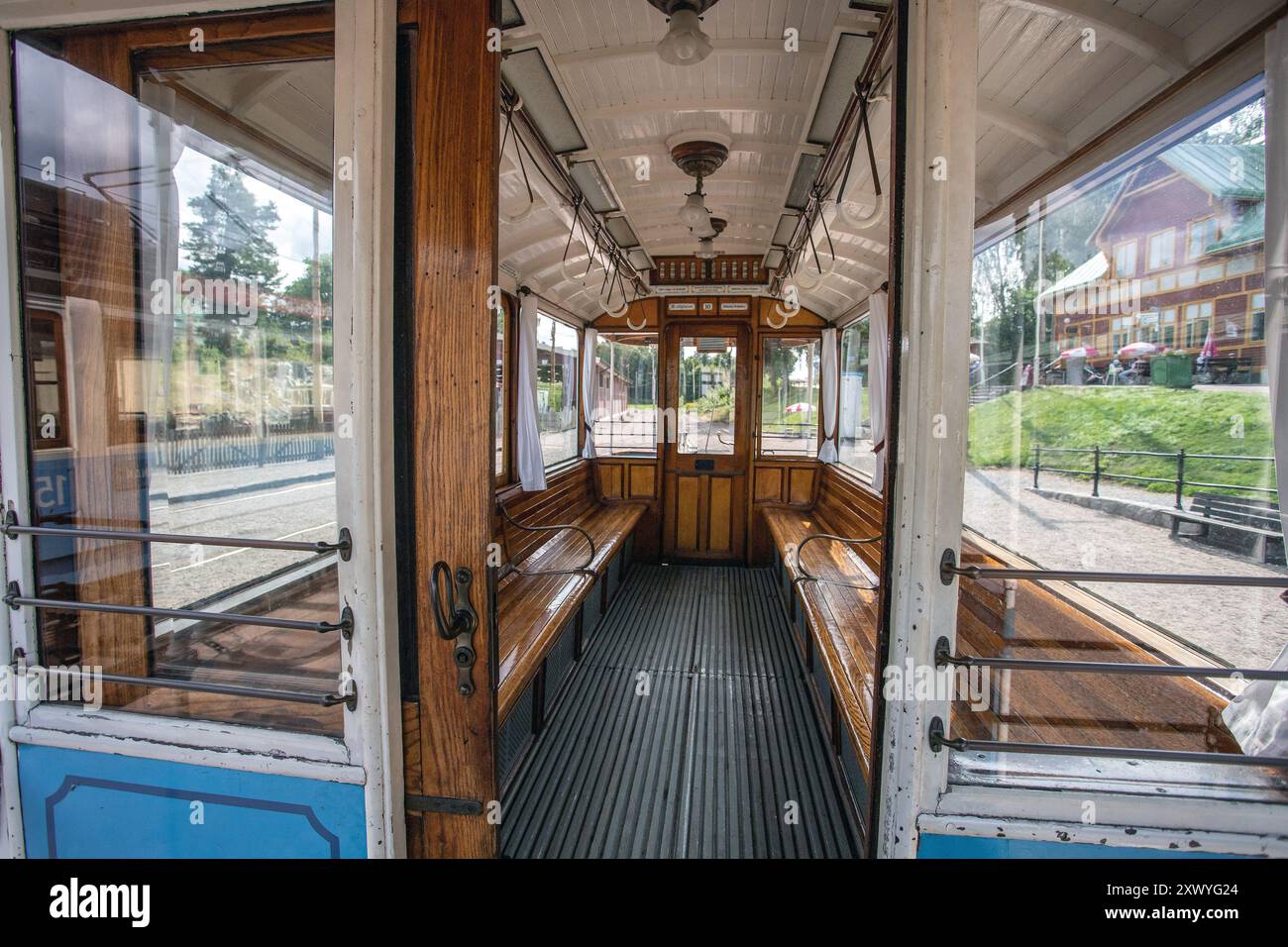 Inside an old tram at the Tramway Museum in Malmköping Stock Photo - Alamy