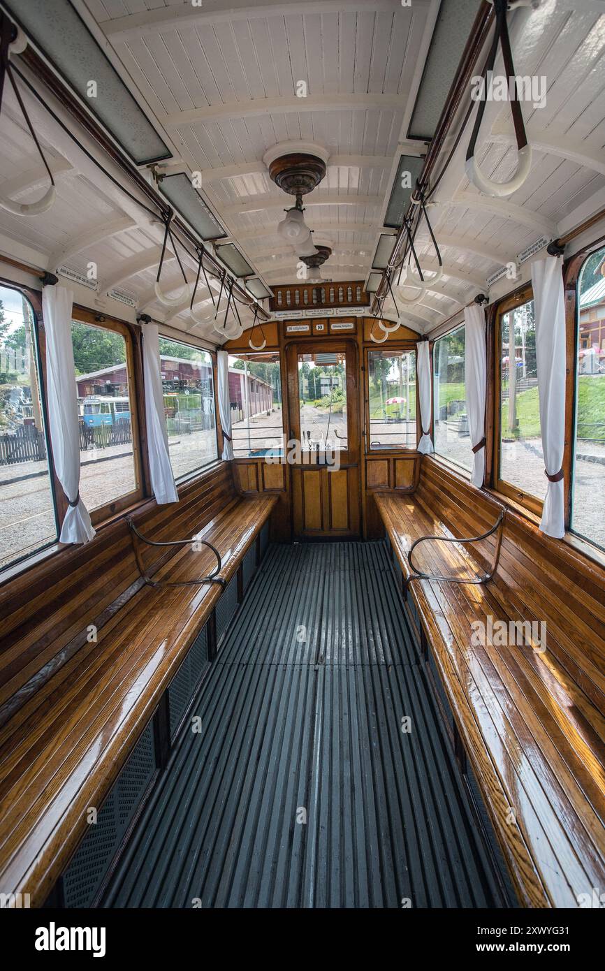 Inside an old tram at the Tramway Museum in Malmköping Stock Photo - Alamy