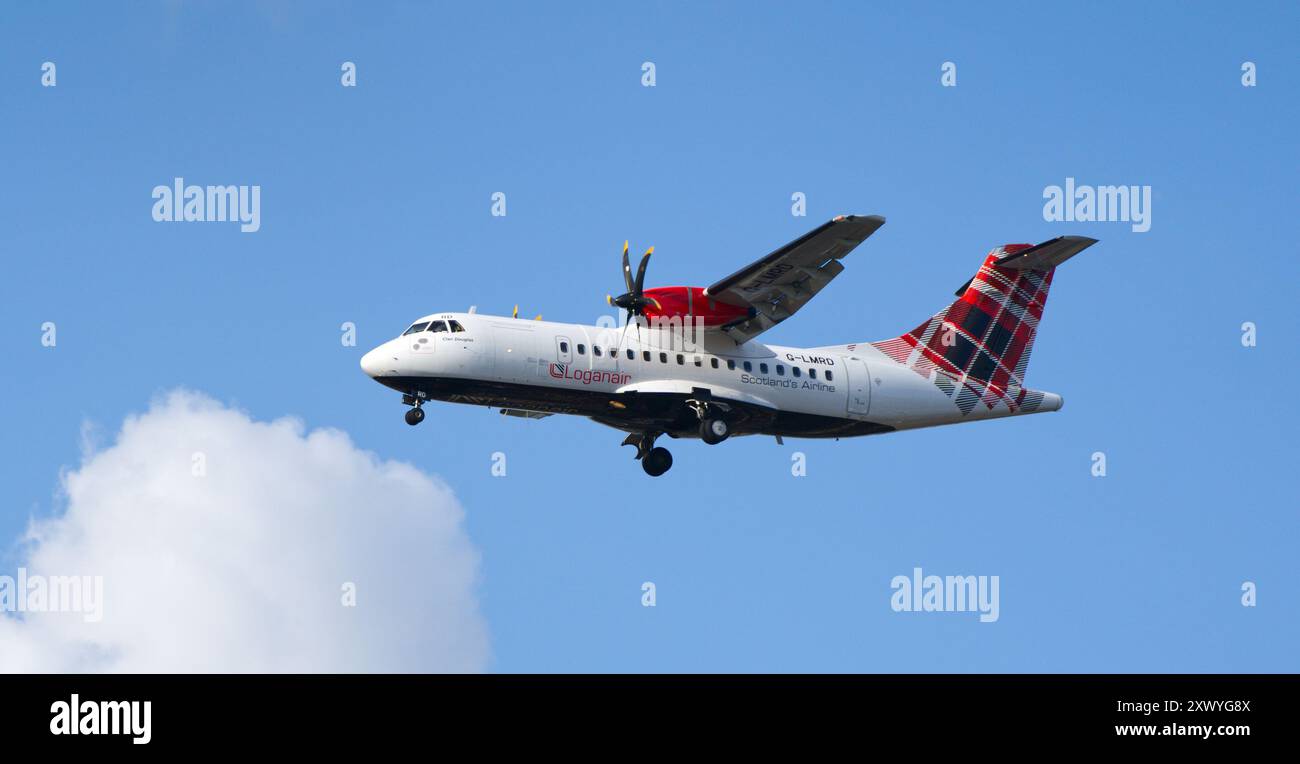 London, UK - August 20th 2024: LoganAir ATR prop plane coming in to ...