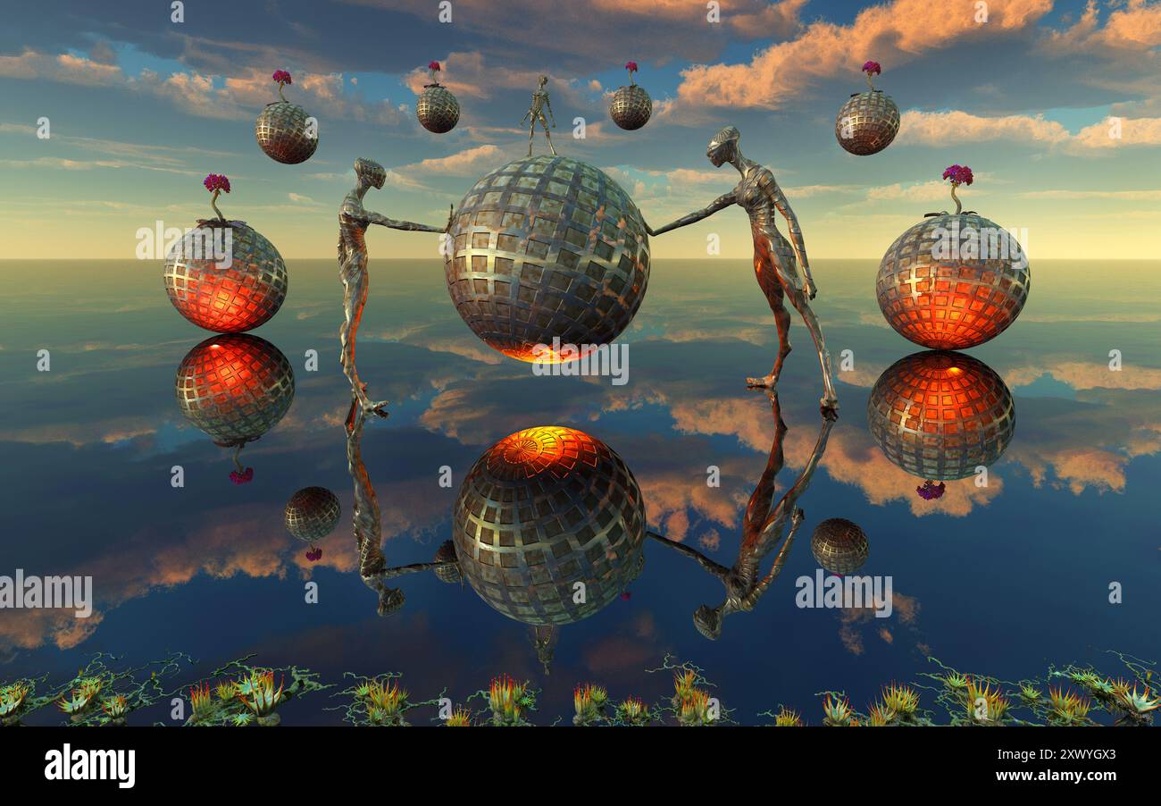 Aliens Programming Garden Spheres Stock Photo - Alamy