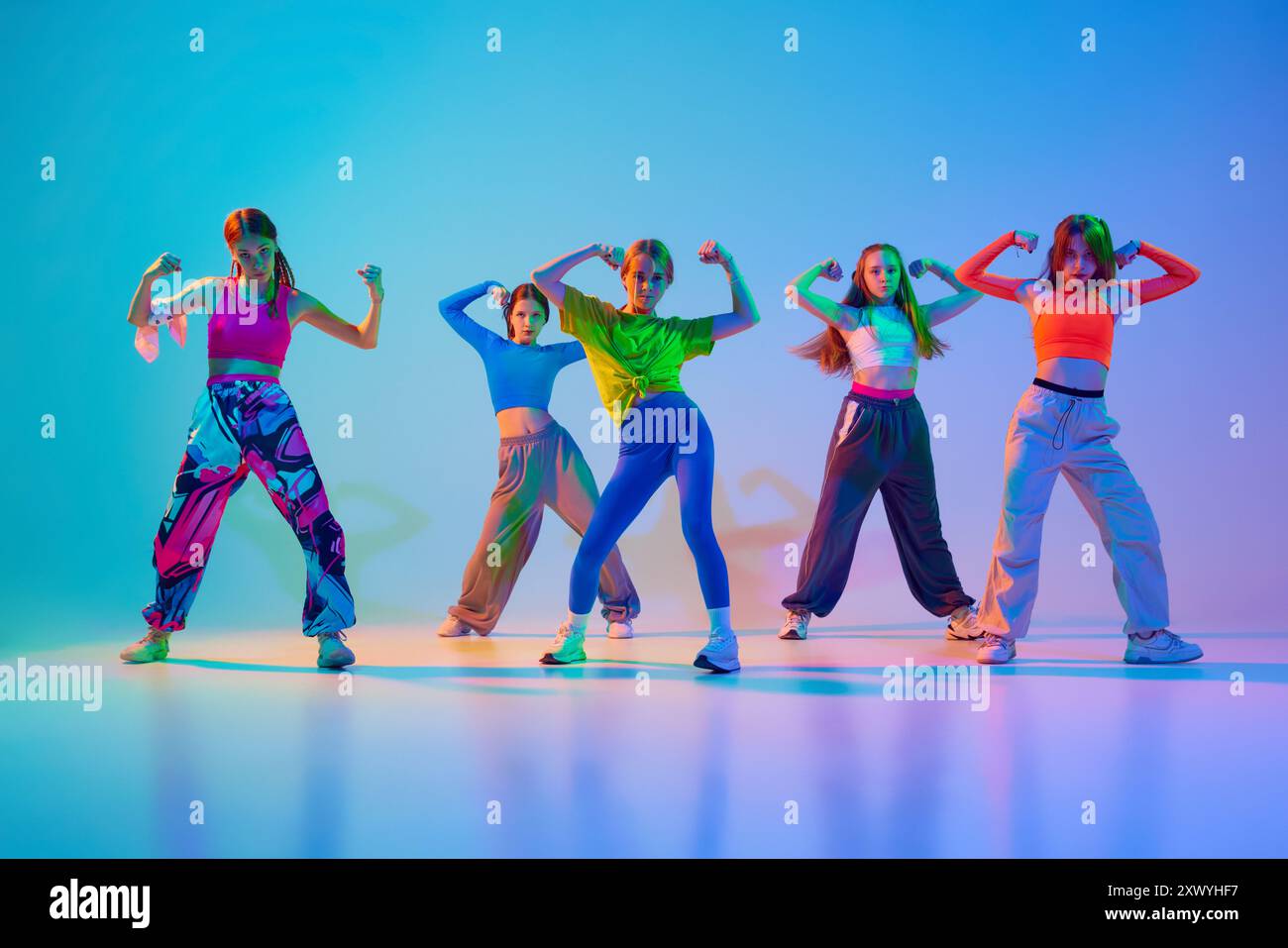 Art performance. Talented young girls, full of emotion and power ...