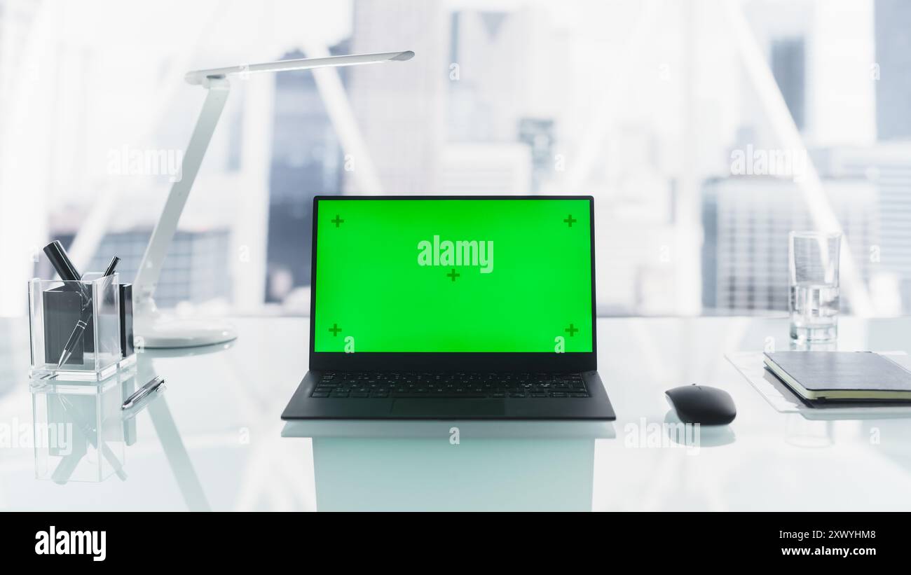 Laptop Computer with Mock Up Green Screen with Chromakey Display with ...