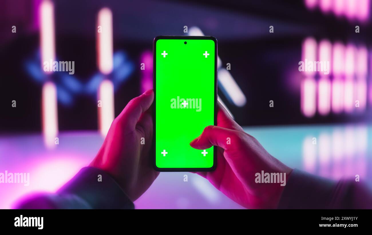 POV Person Scrolling Through Apps on Smartphone with Green Screen ...