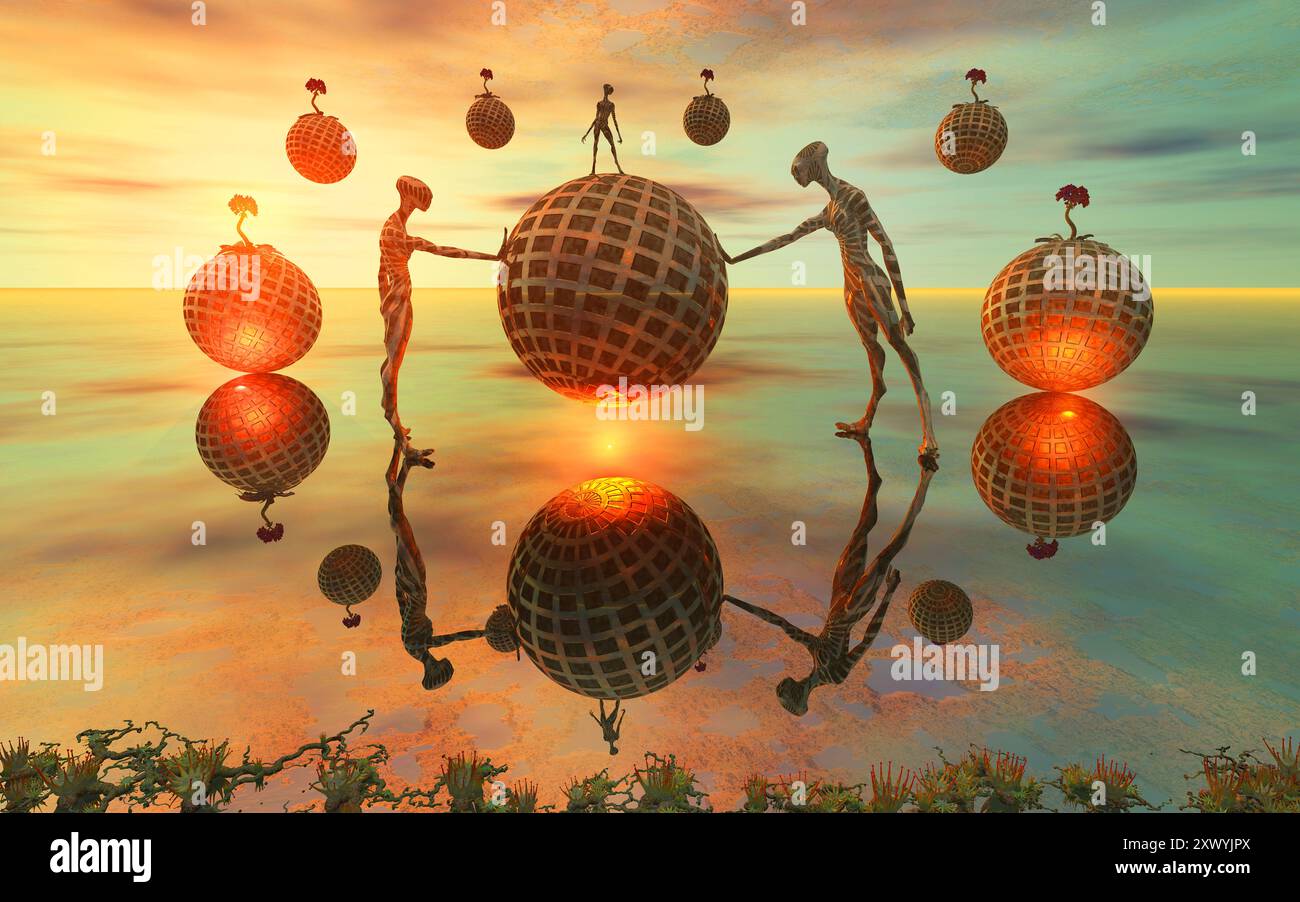 Aliens Programming Garden Spheres Stock Photo - Alamy