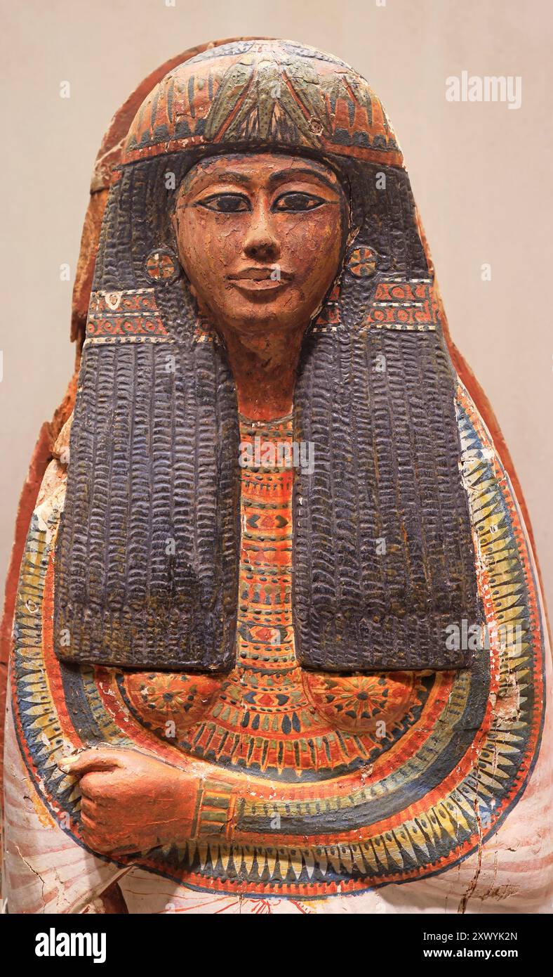 Egyptian wooden painted sarcophagus Stock Photo - Alamy