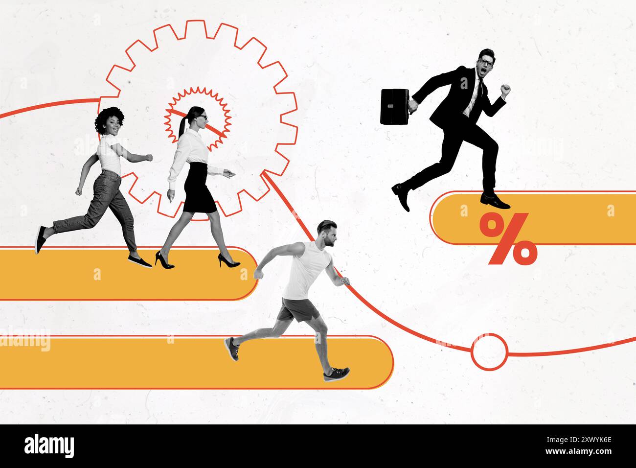 Composite trend artwork photo collage of businesspeople gear office job ...