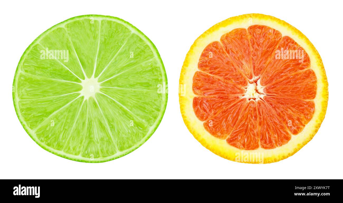 Slices of citrus fruits isolated on white Stock Photo - Alamy