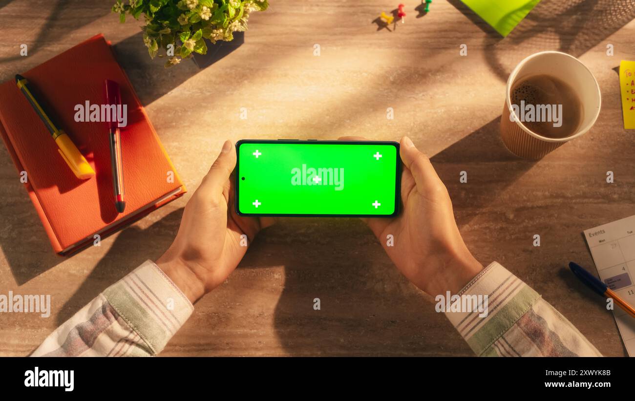 Anonymous Manager Holding Smartphone with Green Screen Mock Up Display ...