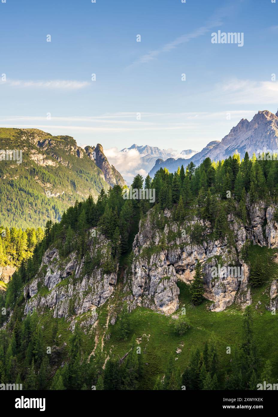 Stunning views of the landscape of Dolomite Alps, covered with green ...