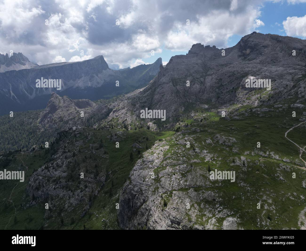 Cinque 5 torri five towers Aerial view of the Dolomites mountain ...