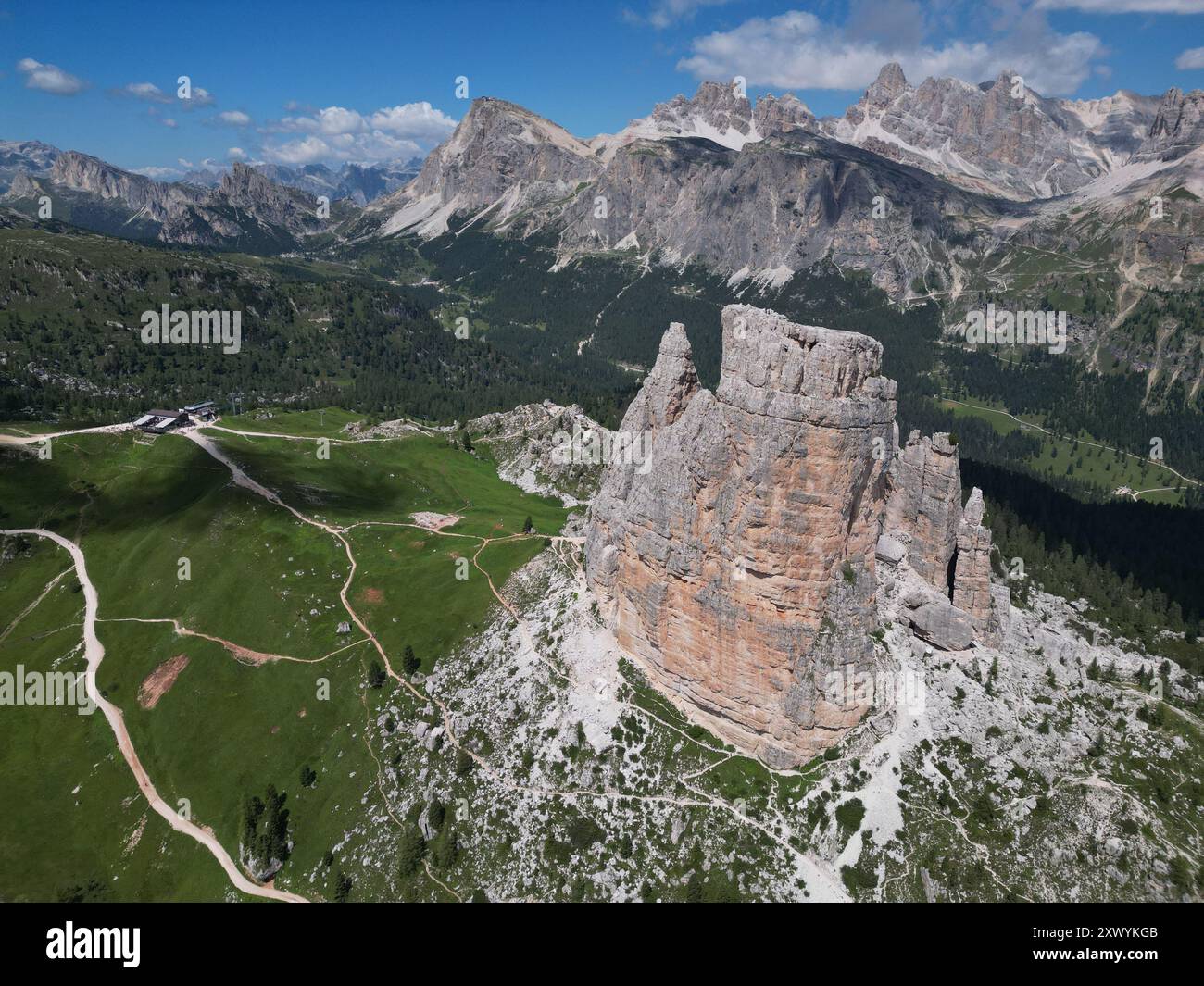 Cinque 5 torri five towers Aerial view of the Dolomites mountain ...