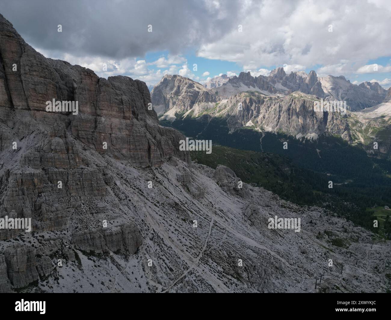 Cinque 5 torri five towers Aerial view of the Dolomites mountain ...