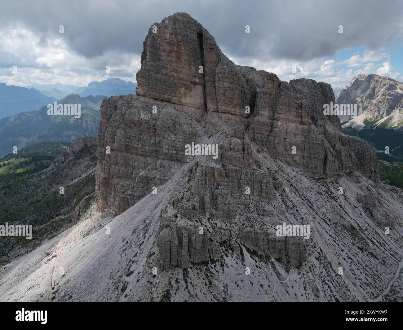Cinque 5 torri five towers Aerial view of the Dolomites mountain ...