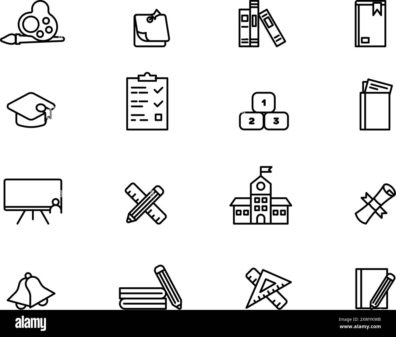 Icon Set Back to School, Simple Line Editable Stroke, Icon of Study ...