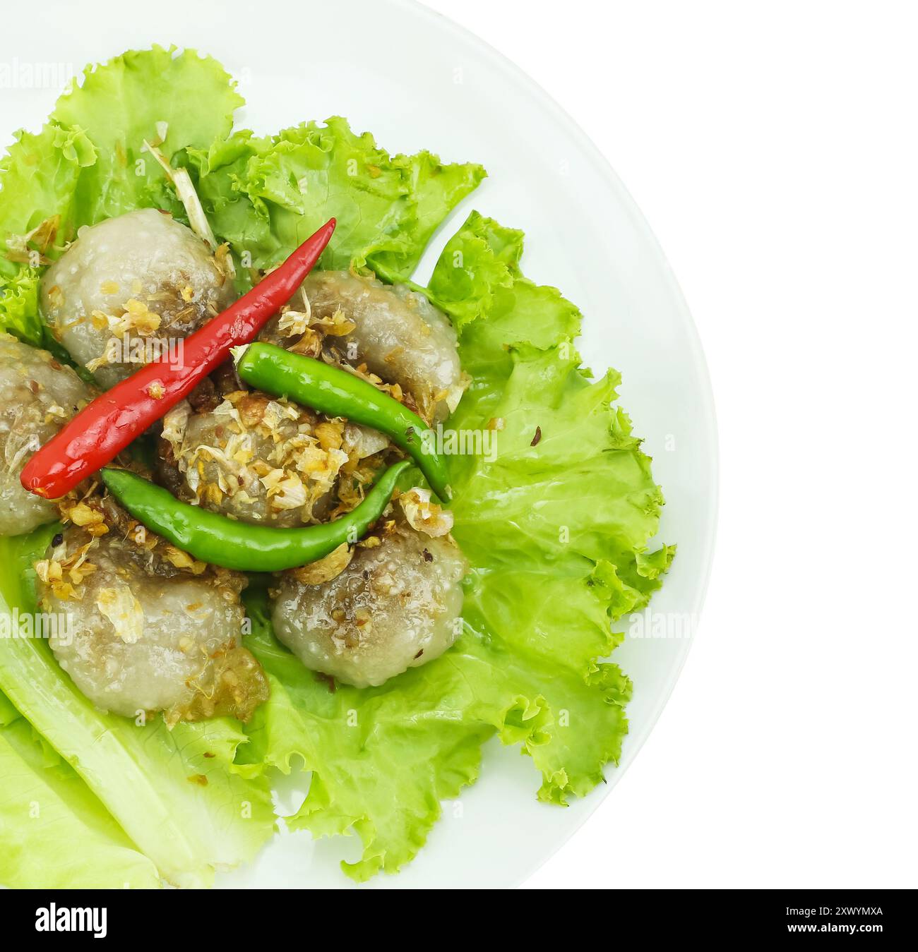 Steamed tapioca balls with peanut and pork filling Stock Photo - Alamy