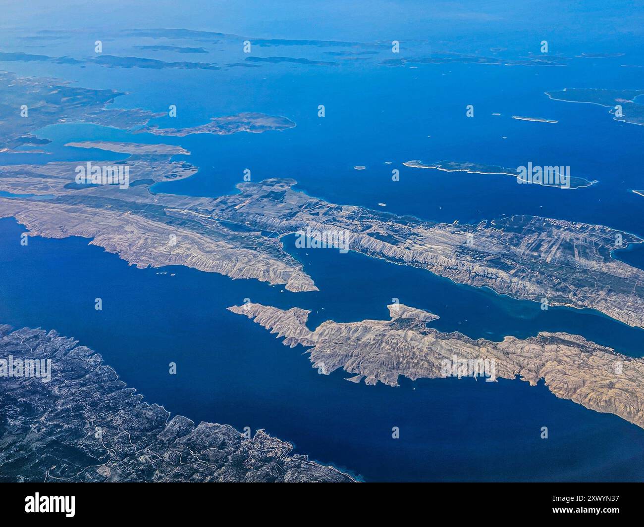 An aerial view of the Adriatic Sea with islands and coastline ...