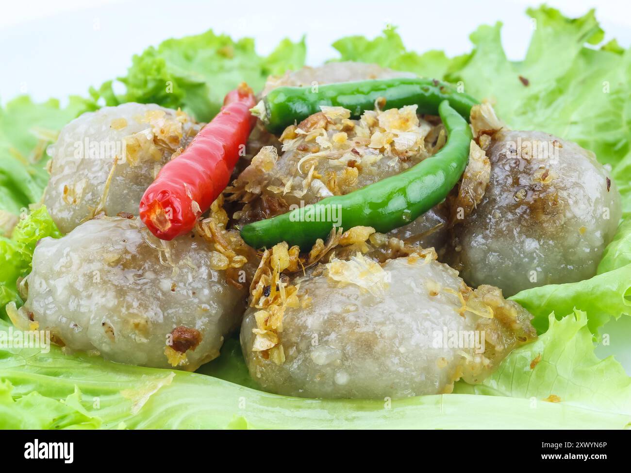 Steamed tapioca balls with peanut and pork filling Stock Photo - Alamy