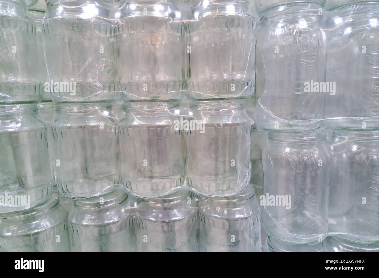 Glass jars for seaming in packaging in a store. Preservation of ...