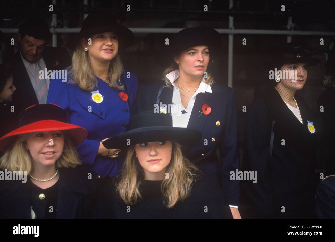 1990s UK group young posh wealthy Sloane Ranger women with matching ...