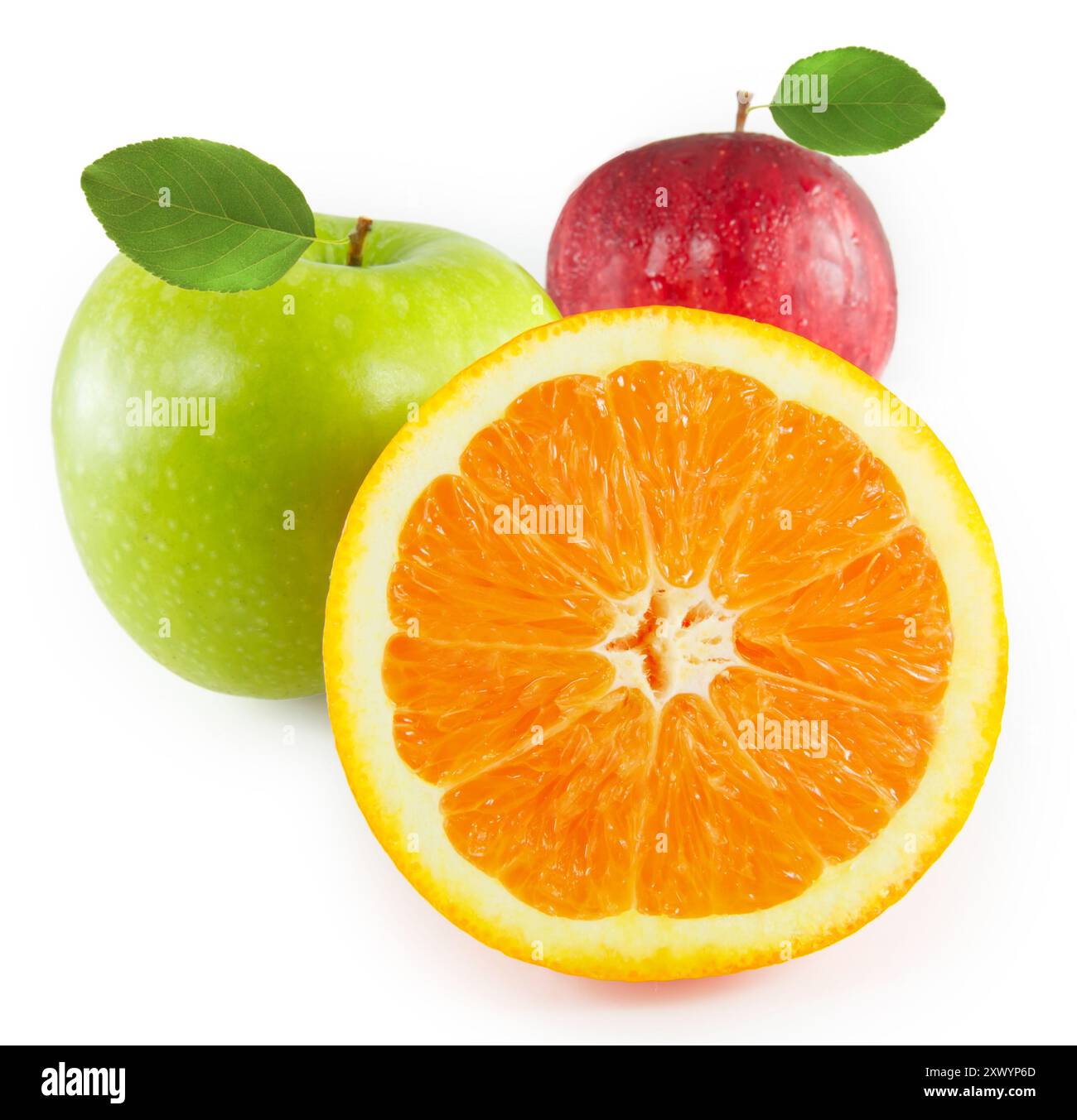 Two apples and oranges on a white background. Isolated Stock Photo - Alamy