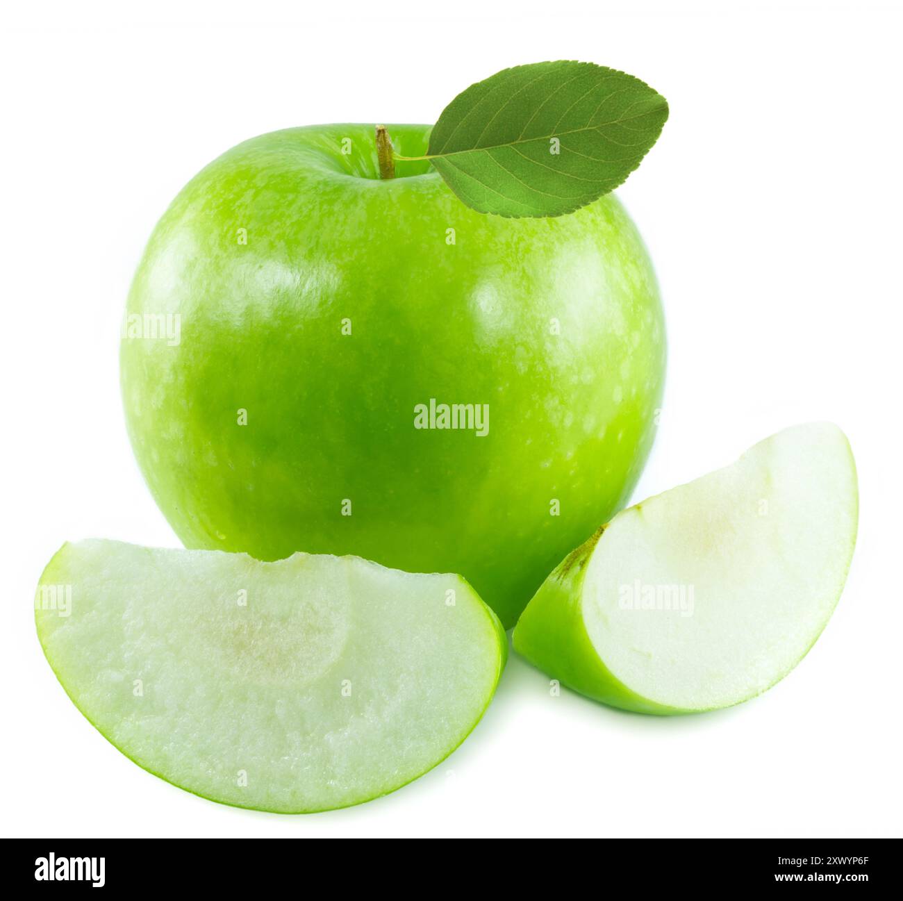 Green apples and half of apple Isolated on a white background Stock ...