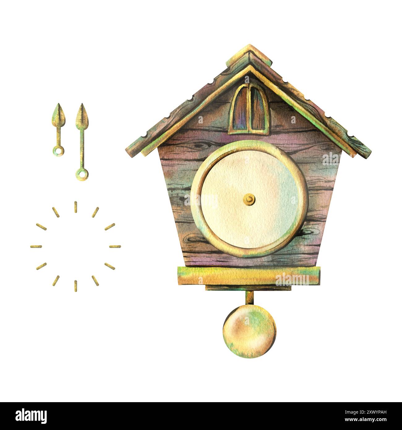 Wall clock with cuckoo, dial and hands, pendulum, wooden, antique ...