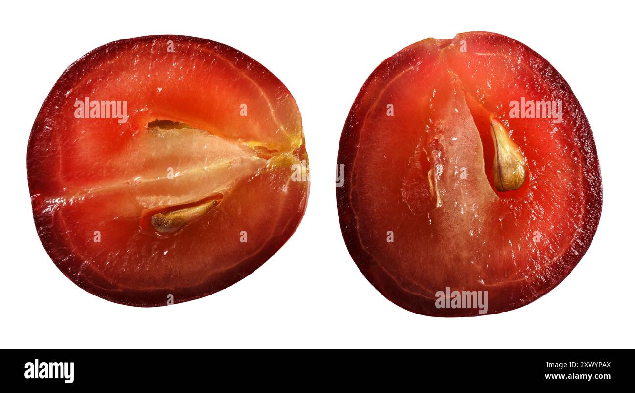 Translucent slice of red grape fruit, macro isolated on white Stock ...