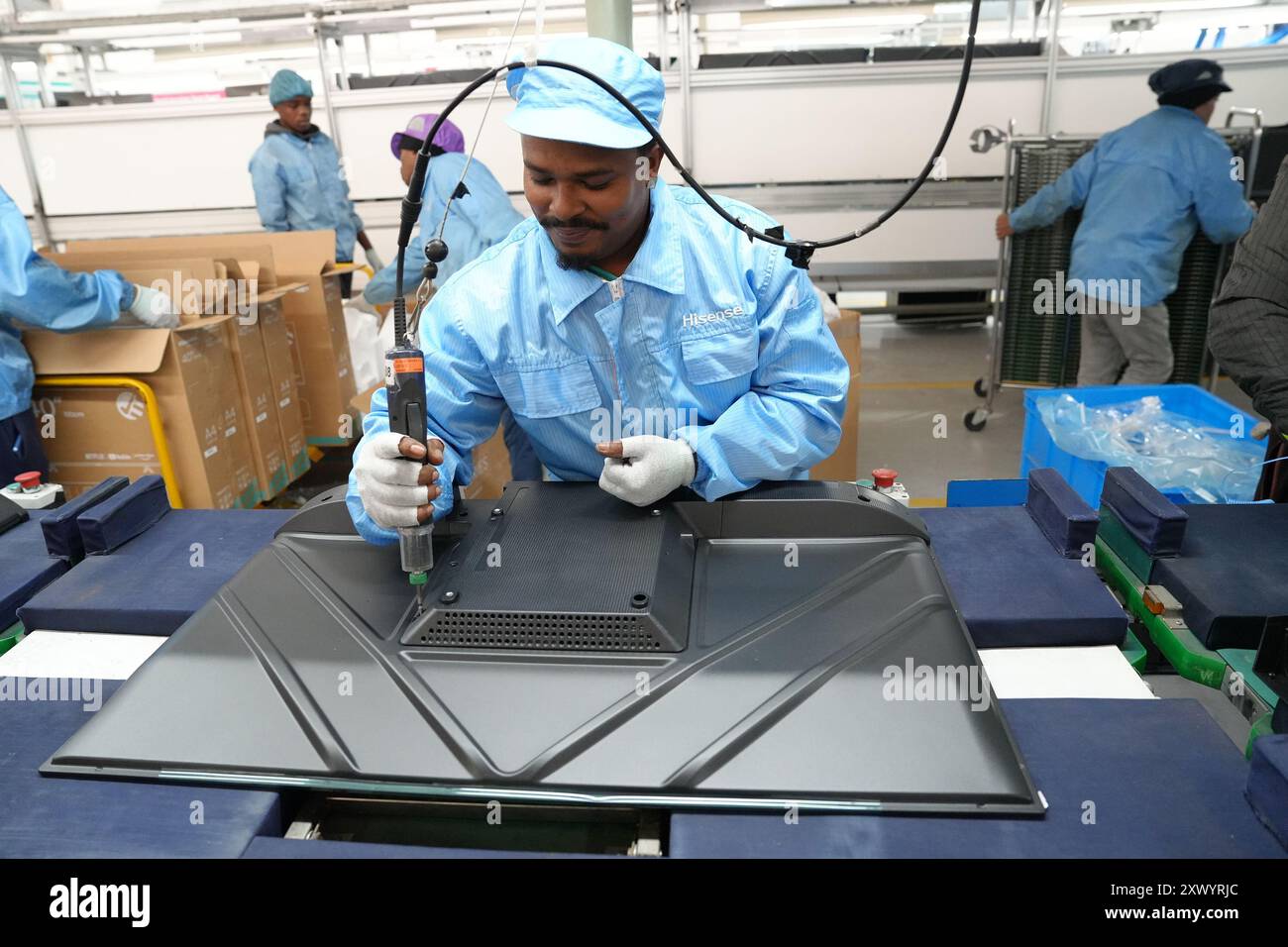 Cape Town, South Africa. 14th Aug, 2024. People work on the TV ...