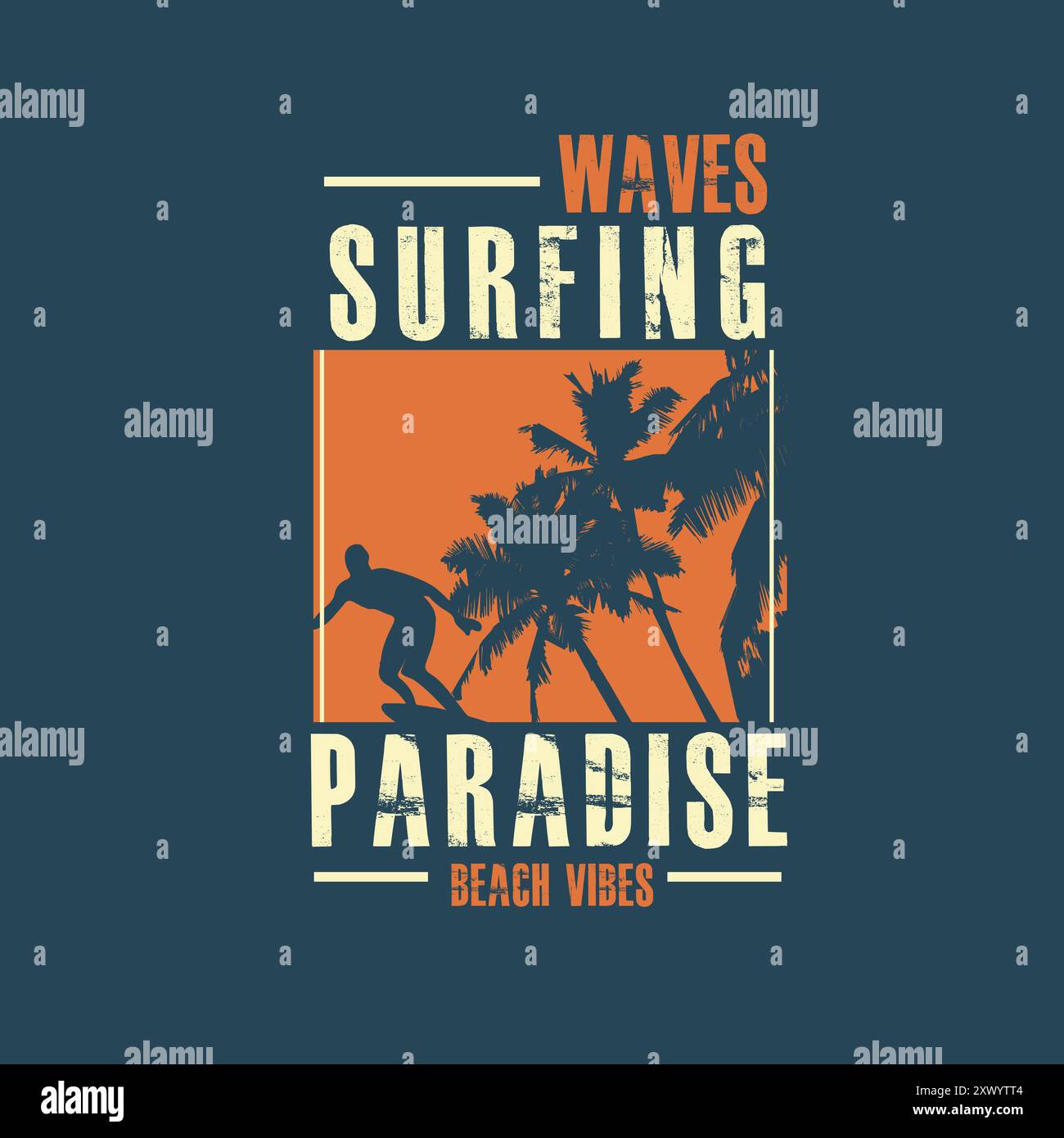 Waves Surfing paradise beach club typography summer surf poster design ...