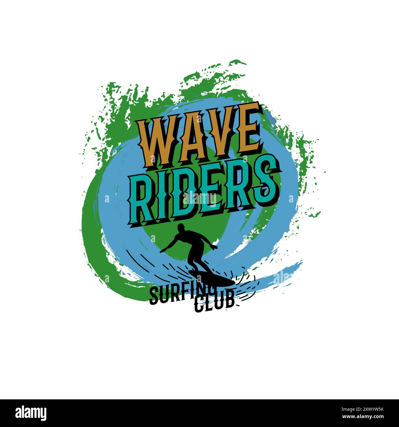 Wave Riders Surfing Club typography grunge graphic design Stock Vector ...