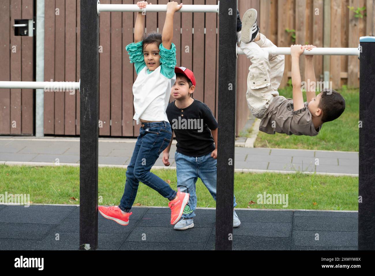 Children climbing on a playground equipment, general, feature, marginal ...