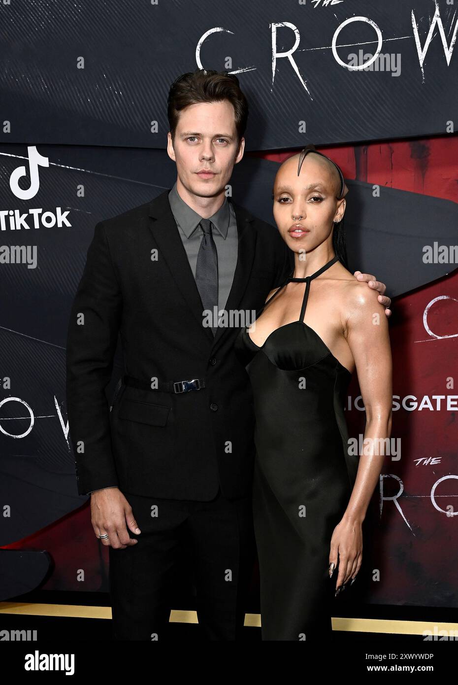 Bill Skarsgard, left, and FKA twigs attend "The Crow" world premiere at ...