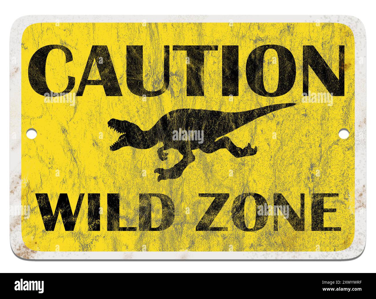 An old red metal sign with the saying - Caution Wild Zone. Illustration ...