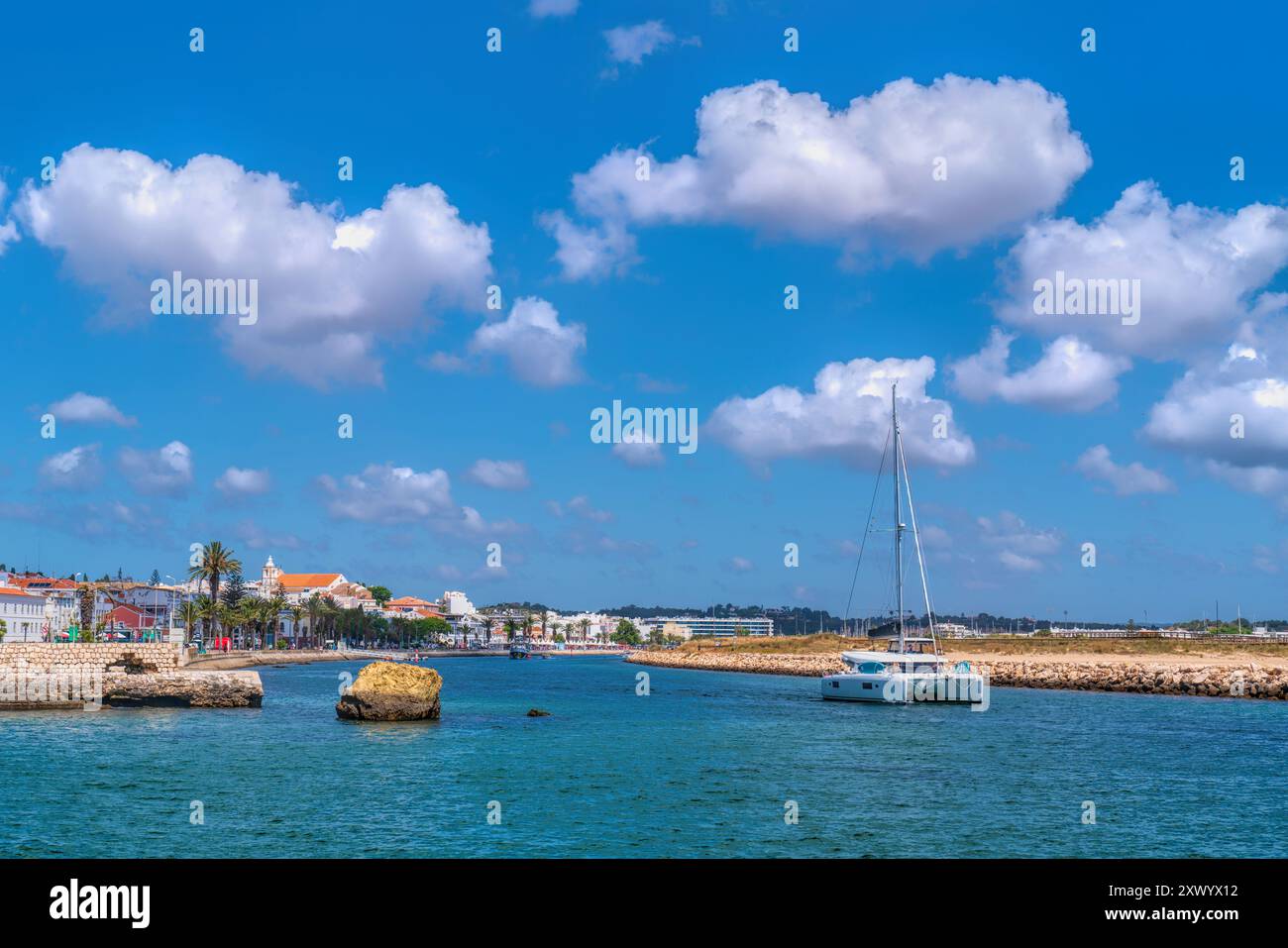 Lagos Portugal entrance to marina the Algarve blue sea and sky in ...