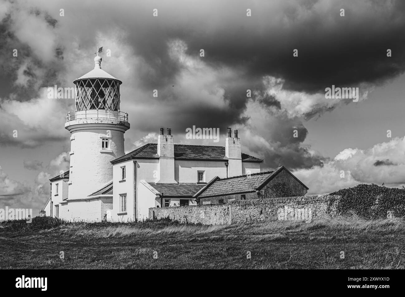 Caldey Island Lighthouse In south Wales in Black and white Stock Photo ...