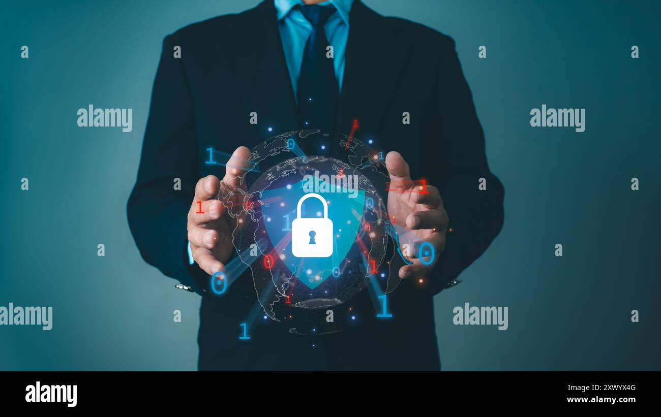 Businessman Protecting Data Personal Information On Virtual Interface