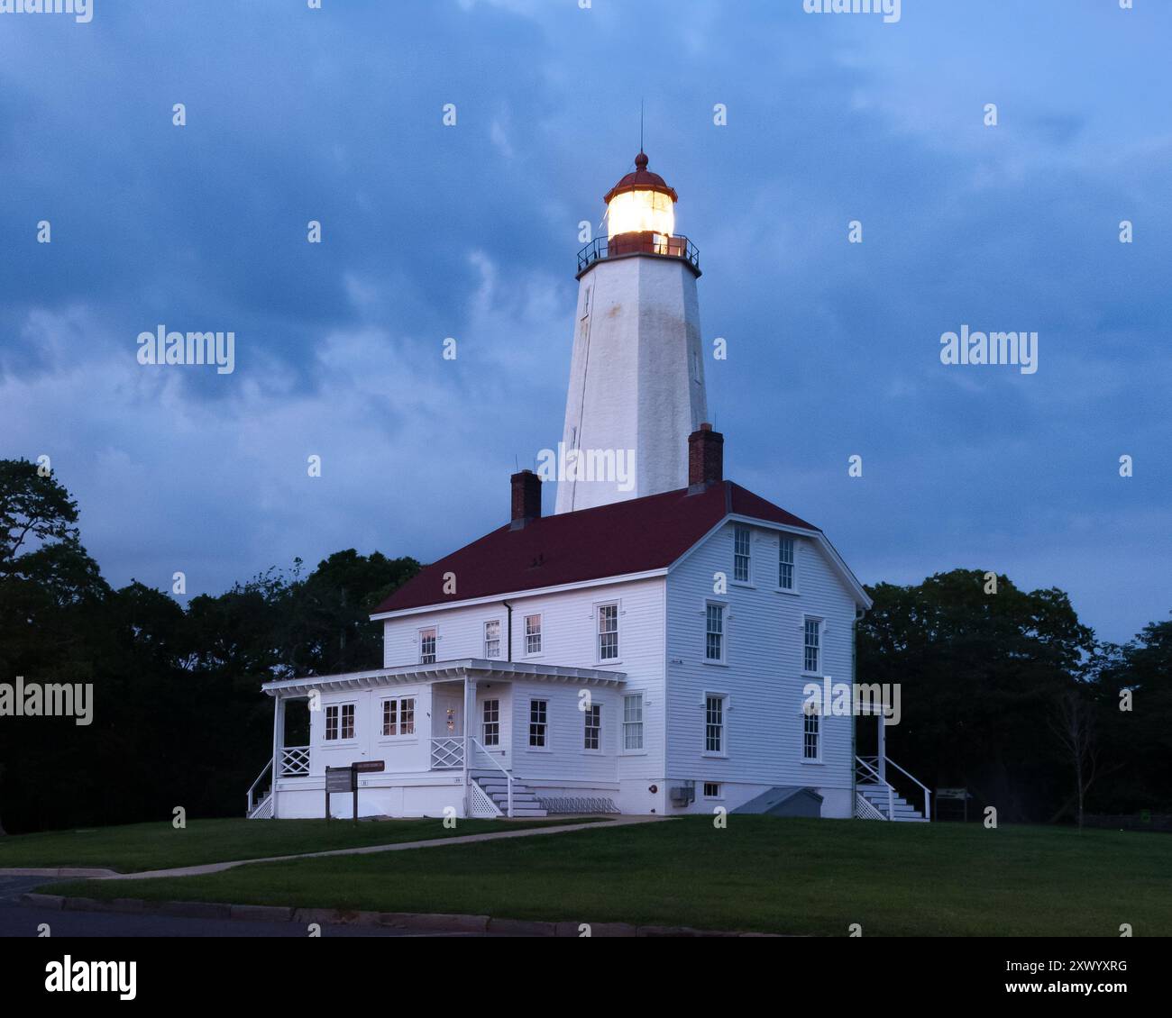 Sandy Hook Lighthouse is seen during twilight in August of 2024 Stock ...