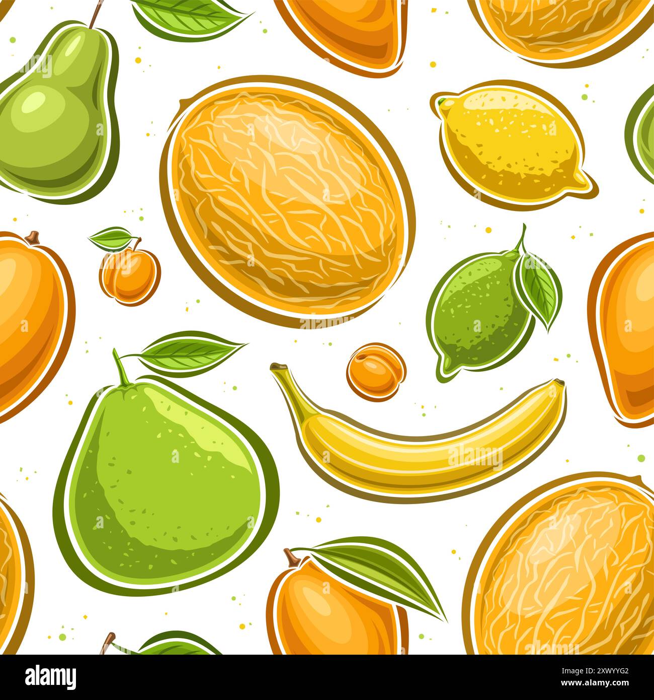 Vector Fruit Seamless Pattern, square background with cartoon fruits ...