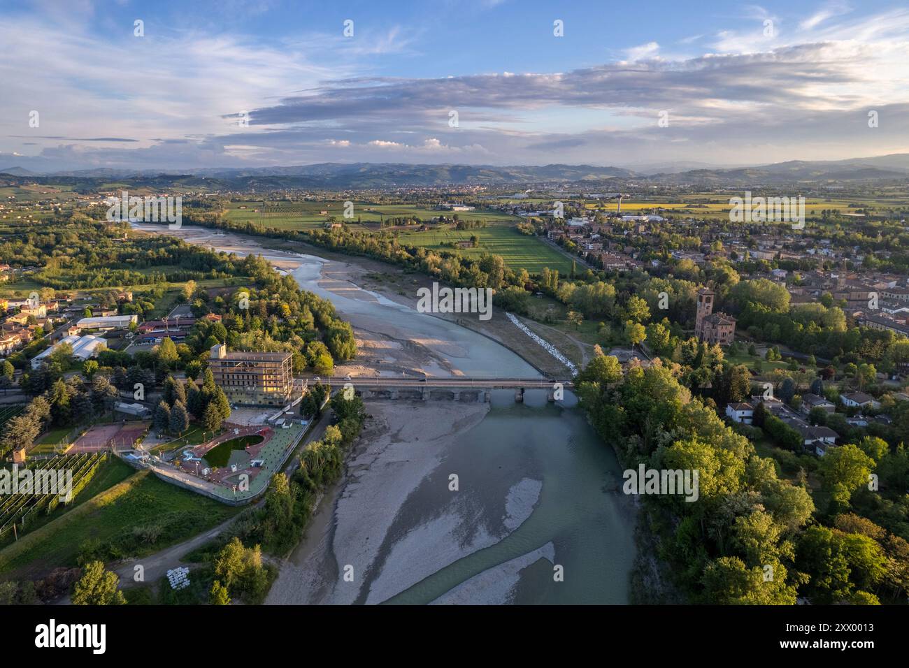 Aerial view of the town of Spilamberto (province of Modena, Italy) and ...