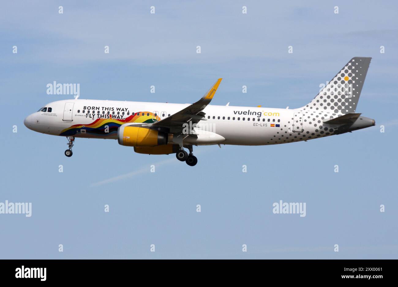An Airbus A320 of Vueling in a special Born to Fly - Fly This Way ...