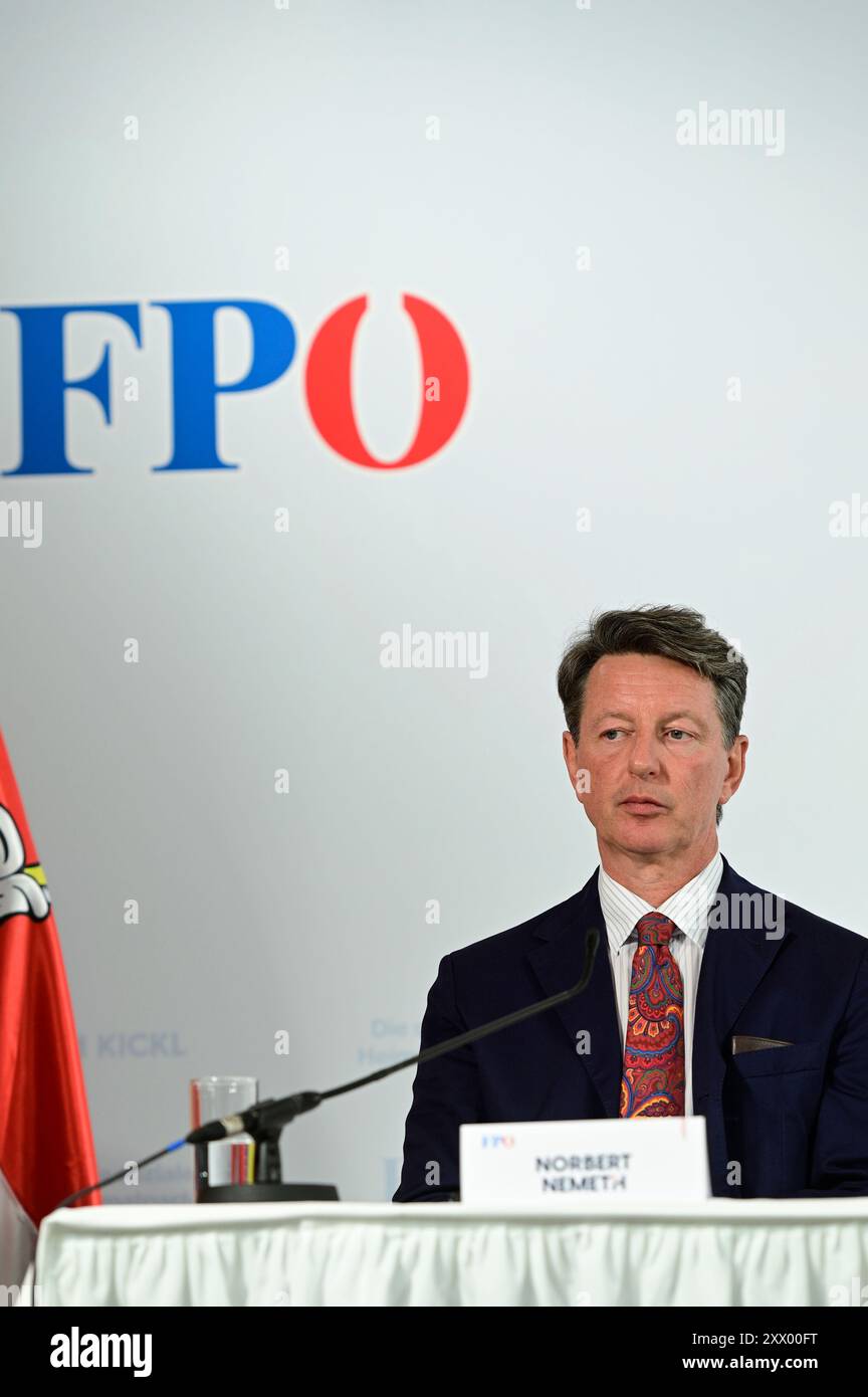 Vienna, Austria. 21st August, 2024. Presentation of the FPÖ (Freedom Party of Austria) election ...