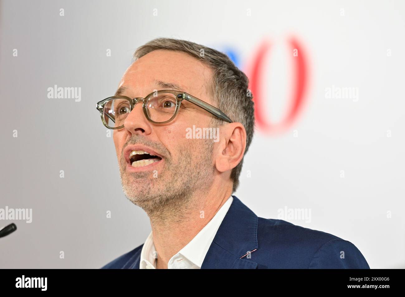 Vienna, Austria. 21st August, 2024. Presentation of the FPÖ (Freedom Party of Austria) election ...